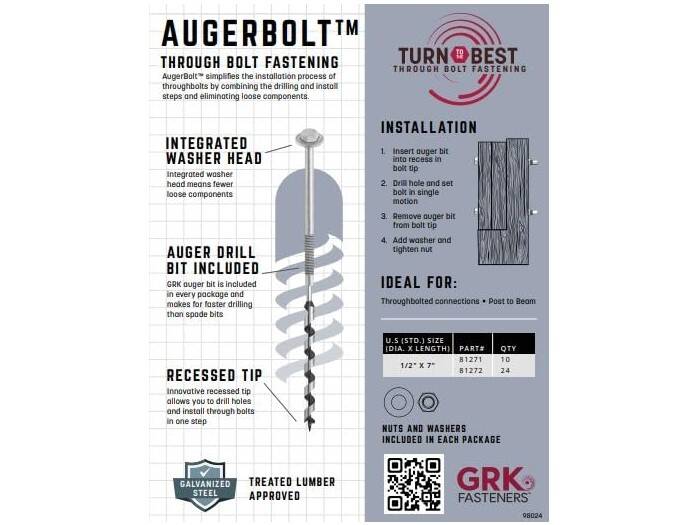 Timberline Fasteners GRK#81271 1-1/2-Inch x 7-Inch Augerbolt Galvanized ...