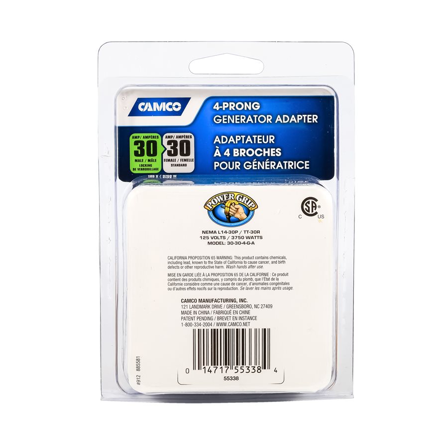 CAMCO 55338 30-Amp Power Grip 4-Prong Generator Adapter For Rv ...