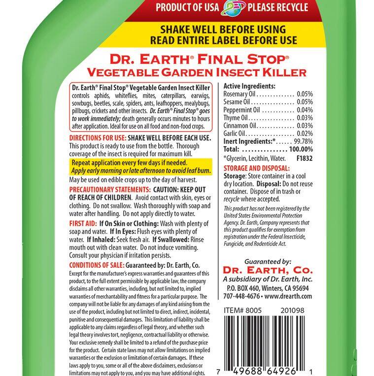 Dr. Earth® 100507054 24-Fl. Oz. Final Stop® Vegetable Garden Insect ...