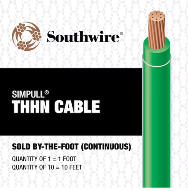 Southwire® 25172801 SIMpull THHN, 4AWG, 19-Strand, Green Jacket, Copper ...