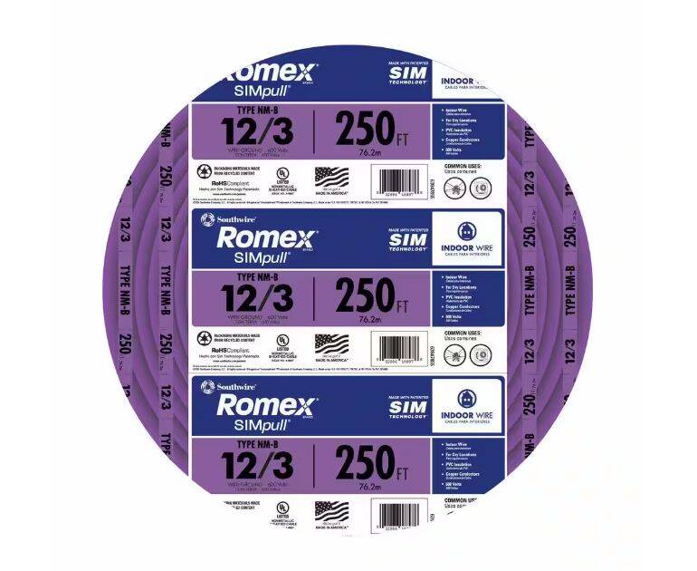 Southwire® 63947855 250-Feet 12-Gauge/3 Solid Purple Romex® SIMpull® CU ...