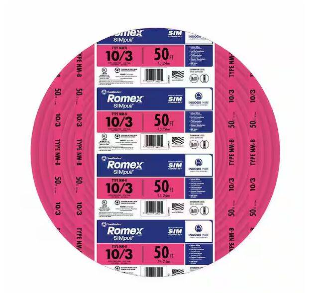 Southwire® 63948522 50-Feet 10-Gauge/3 Solid Pink Romex® SIMpull® CU NM ...