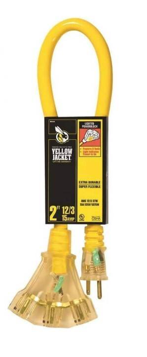 Southwire® 64824501 2-Foot 12/3 Yellow Jacket Tri Tap Outdoor Extension ...