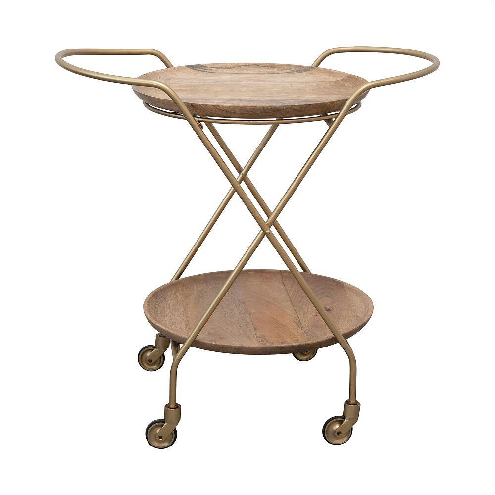 Creative Co-Op DF5032 2-Tier Metal Bar Cart On Casters With Mango Wood ...