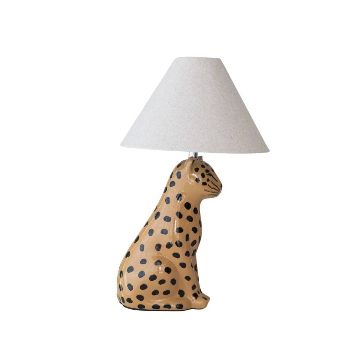 Sutherlands DF9975 Ceramic Cheetah Table Lamp With Linen Shade & Inline ...