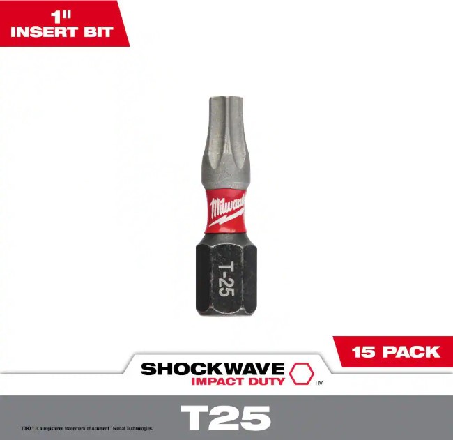 Milwaukee® 48-32-5014 15-Piece 2-Inch T25 Shockwave Impact Torx Bits at ...