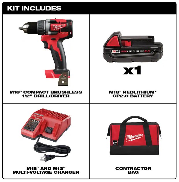 Milwaukee® 3601-21P 1/2-Inch M18™ Cordless Brushless Drill Driver Kit ...