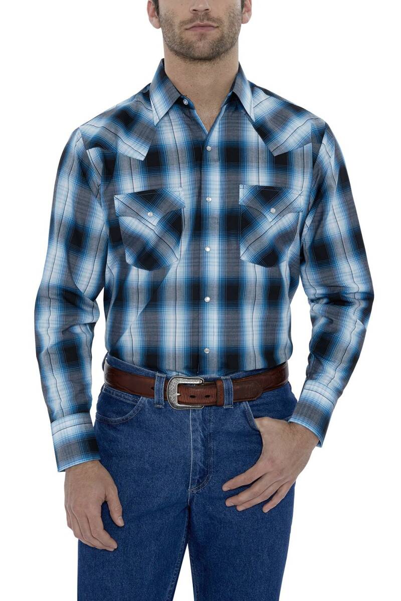 Ely Cattleman 15202907TL-97-3XLT Assorted Snap-Front Long Sleeve Men's Shirt, 3XLT #3379807 at ...