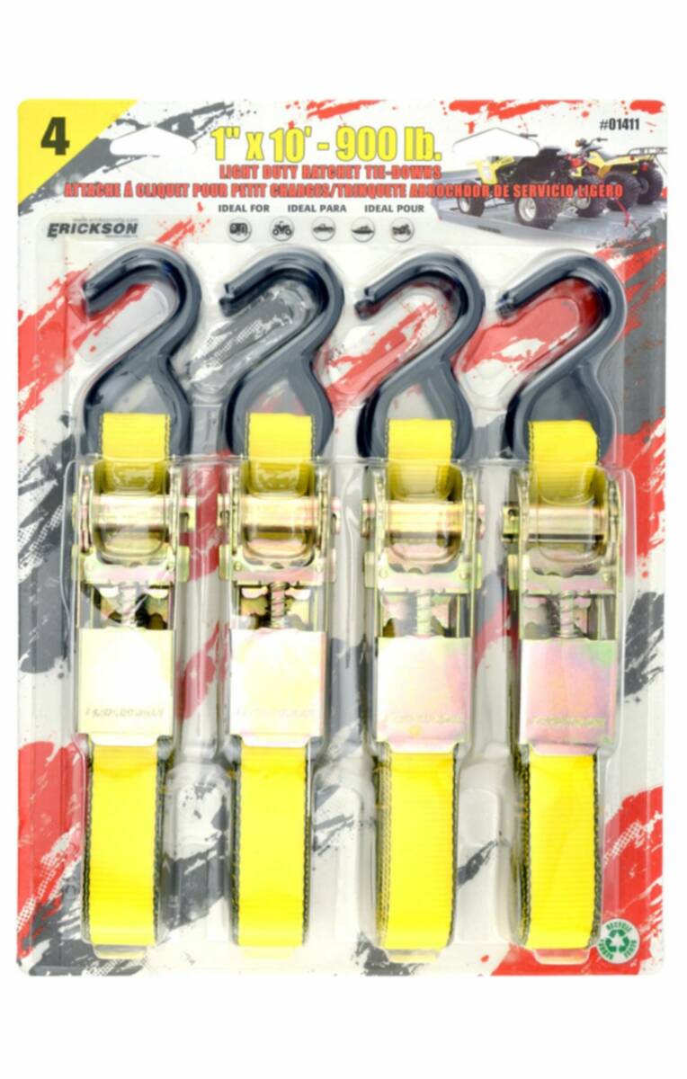 Erickson 01411 1-Inch X 10-Foot 900-Pound Yellow Ratcheting Tie-Down ...