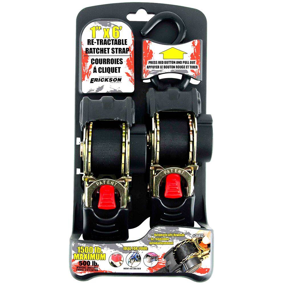 Erickson 34413 1-Inch x 6-Foot 1500-Pound Re-Tractable® Ratchet Straps ...
