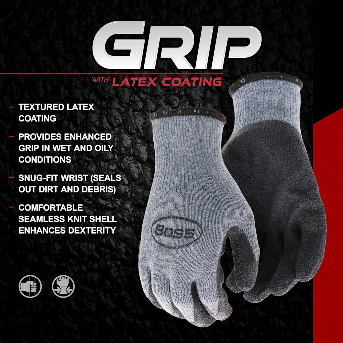 Boss B32041-XL Extra-Large, Latex Grip Glove, With Crinkle Coating at ...
