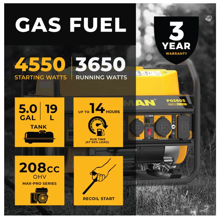 FIRMAN P03605 4550/3650-Watt Portable Gas Generator at Sutherlands