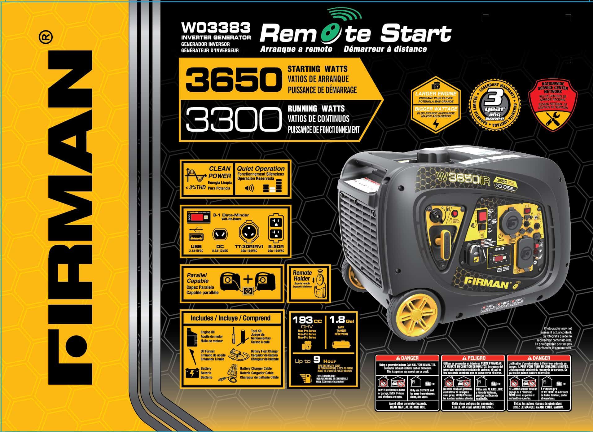 FIRMAN W03383 Portable Inverter Generator at Sutherlands