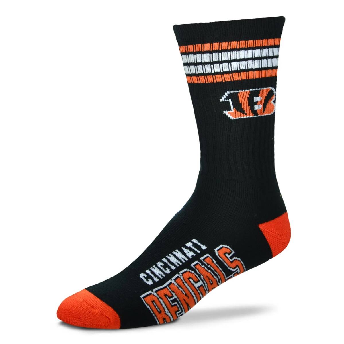 FOR BARE FEET 504 Cincinnati Bengals 4 Stripe Deuce Crew Sock In Team ...