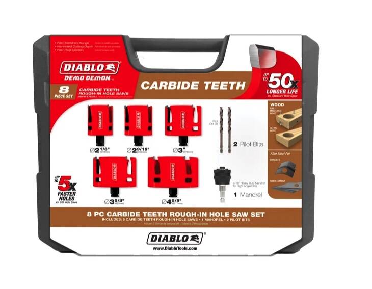Diablo® DHS08SCTR Demo Demon™ Carbide Teeth Rough-In Hole Saw Set, 8 ...