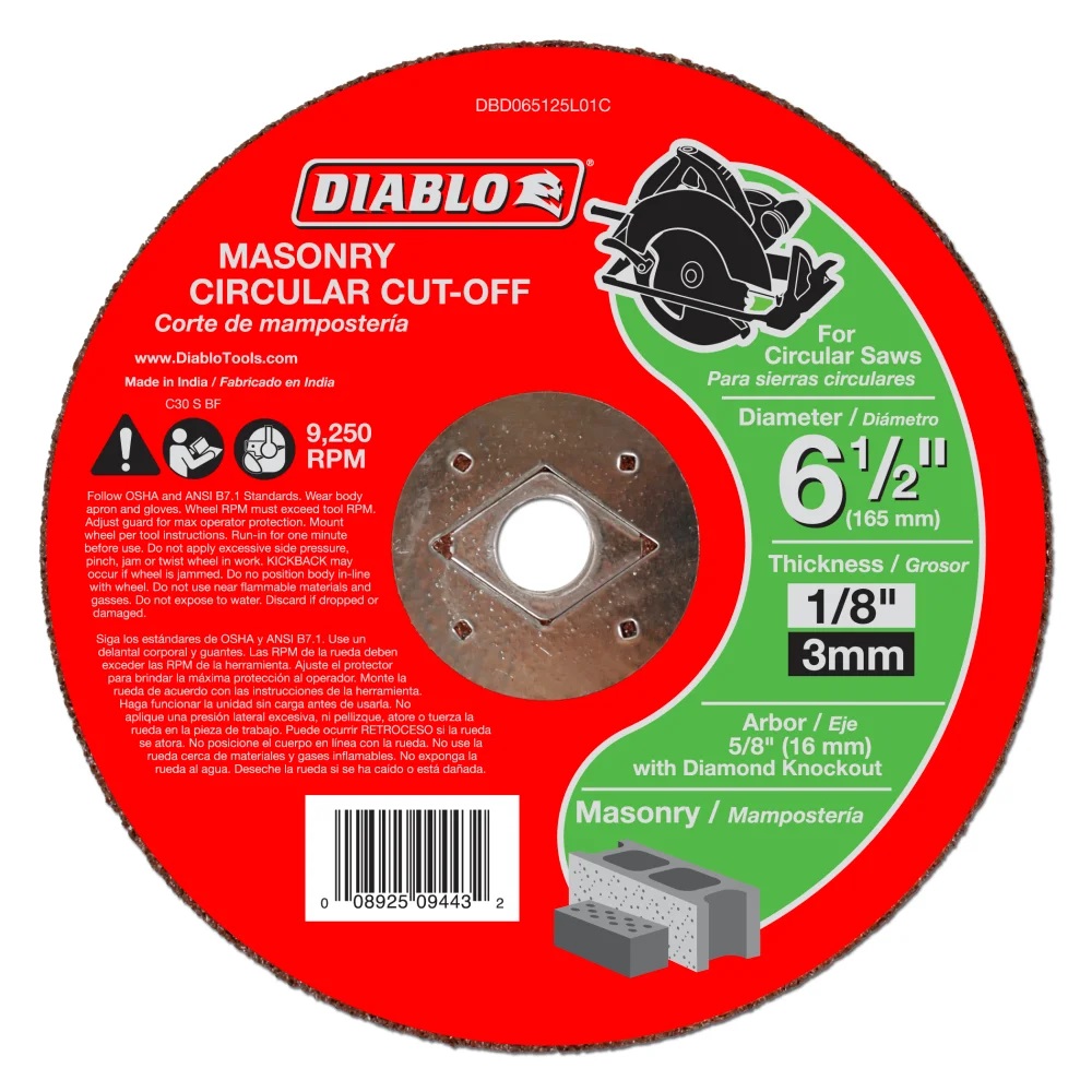 Diablo DBD065125L01C 6 1 2 Inch Masonry Circular Cut Off Disc At diablo-dbd065125l01c-6-1-2-inch-masonry-circular-cut-off-disc-at