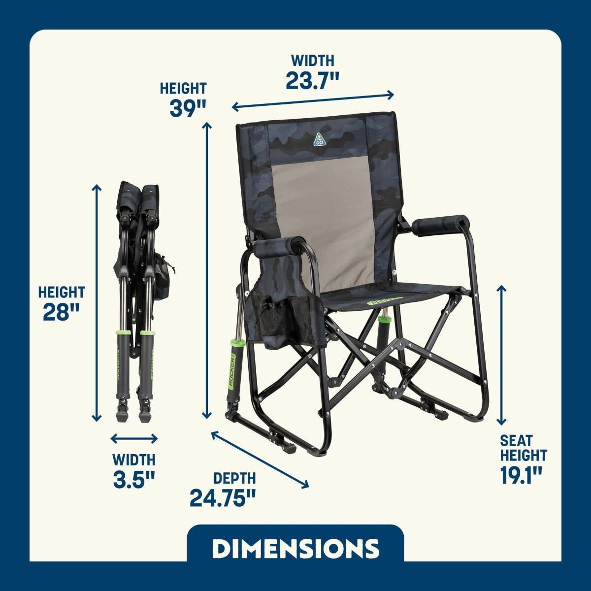 GCI Outdoors 378273 Navy Blue Stowaway Rocker at Sutherlands