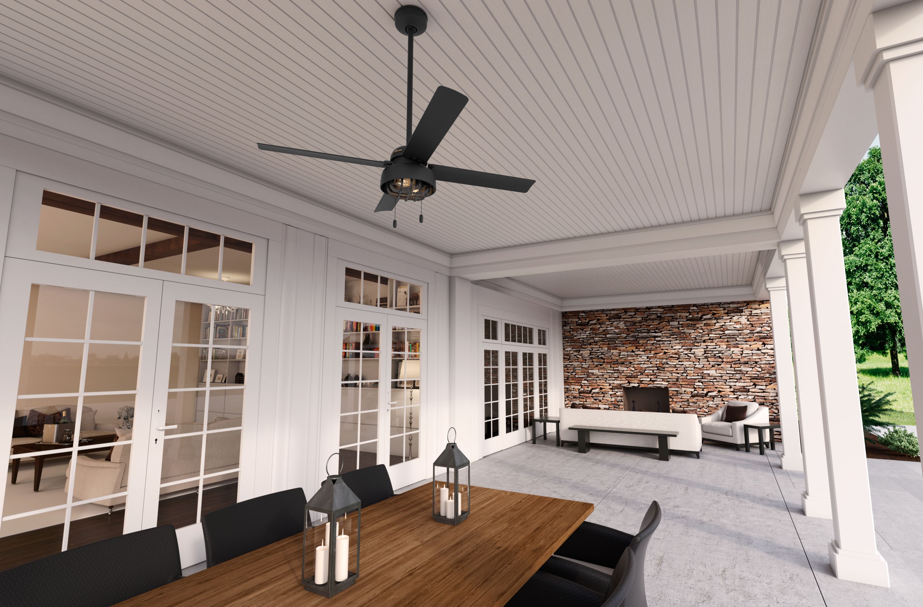 Hunter® 50336 Spring Mill 52-Inch Matte Black Outdoor LED 4-Blade ...