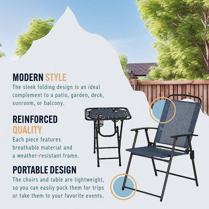 Kms TP-3PC-PATIO 3-Piece Folding Patio Set, Includes 2 Chairs And 1 ...