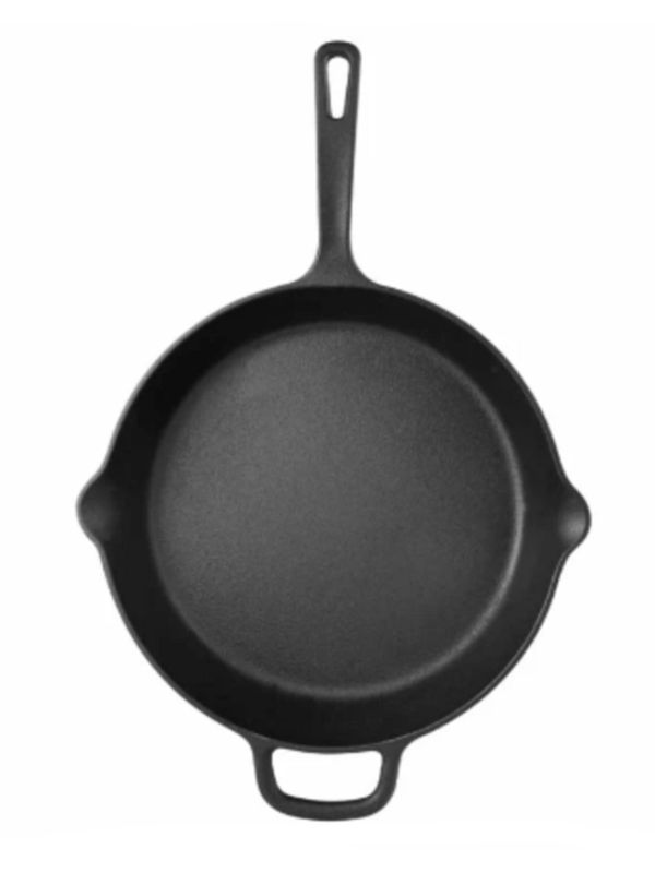 MasterPRO MPUS16302-BLK 12-Inch Black BBQ Pre-Seasoned Cast Iron Fry ...