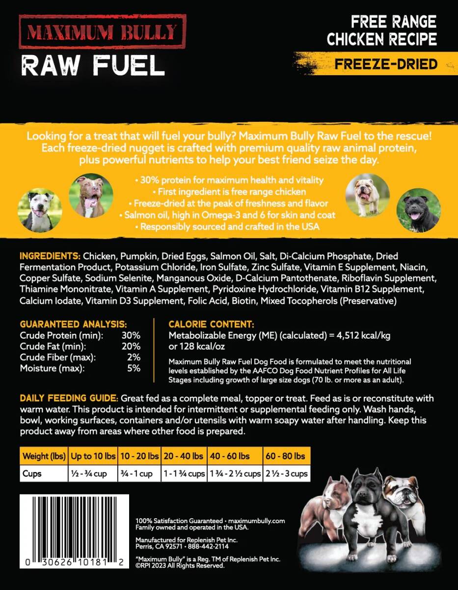 MAXIMUM BULLY MB10182 4-Ounce Raw Fuel Complete And Balance Dog Treat ...