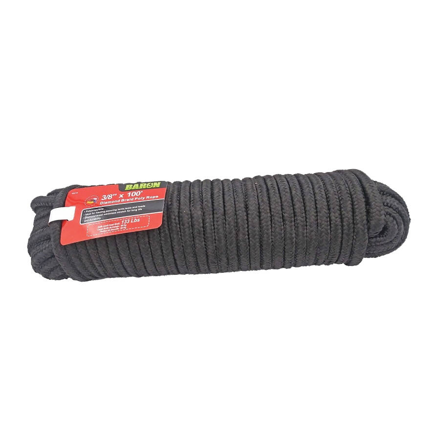 BARON 52218 3/8-Inch X 100-Foot Black Double Braid Polypropylene Rope ...