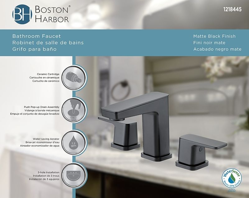 Boston Harbor® FW6AC023BL Matte Black Widespread Lavatory Faucet at ...