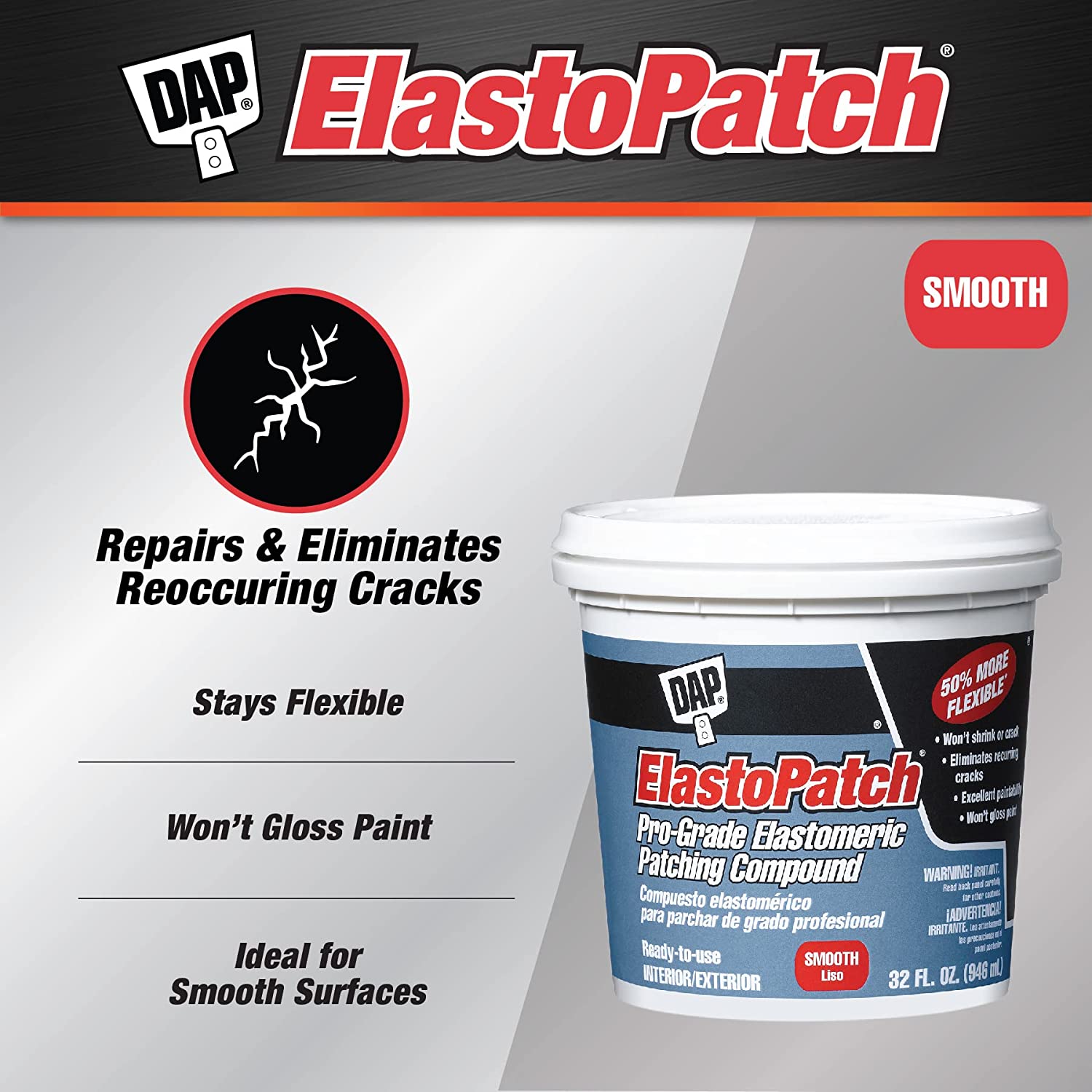 DAP® 12278 ElastoPatch 1-Quart White Pro-Grade Elastomeric Patching ...