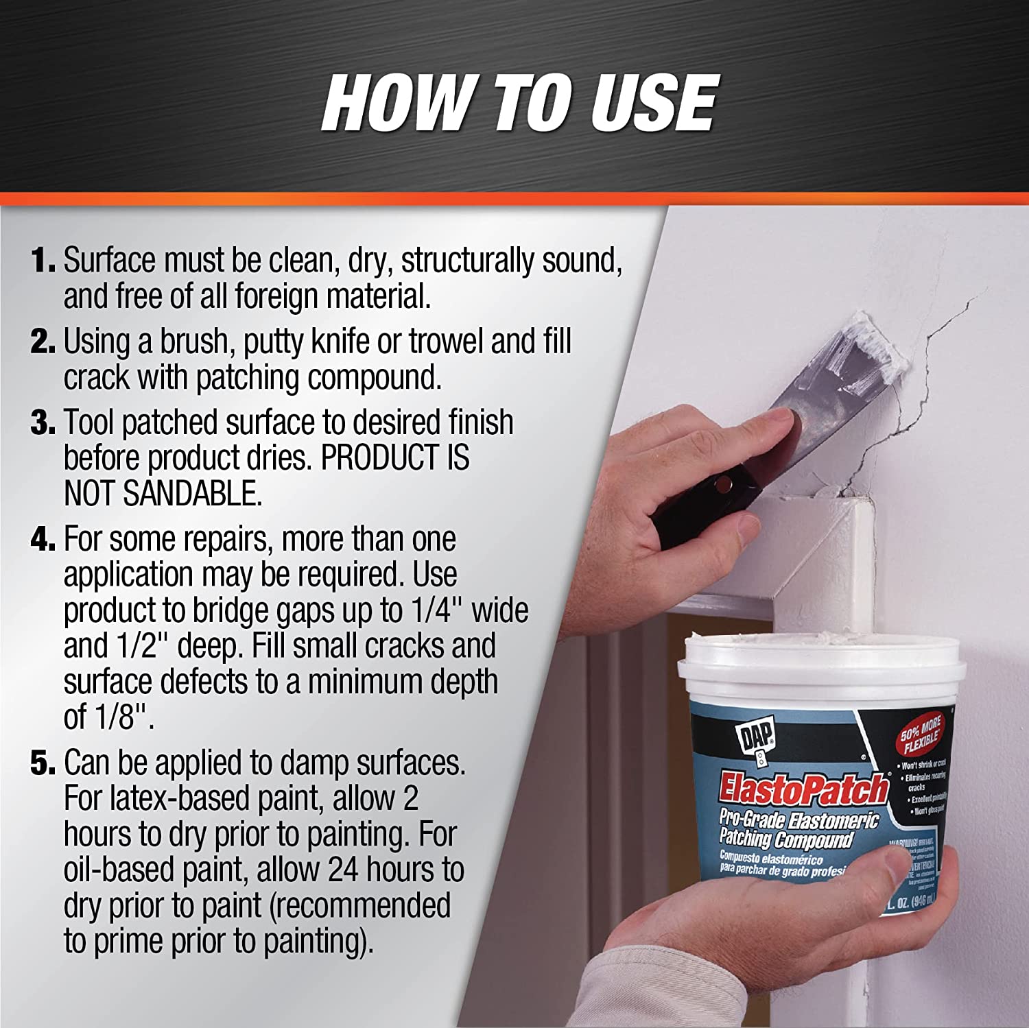 DAP® 12278 ElastoPatch 1-Quart White Pro-Grade Elastomeric Patching Compound at Sutherlands