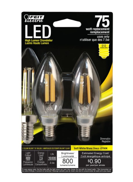 Feit Electric BPCTC75/827/LED/2 BULB LED TRPDO SW CLR 27K 75W at ...