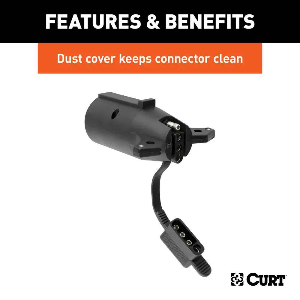 Curt 57245 Electrical Adapter With Tester, 7-Way RV Black Vehicle to 4 ...