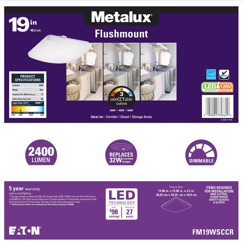 Metalux® FM19WSCCR 19-Inch LED Flush Mount Fixture #906586 at Sutherlands