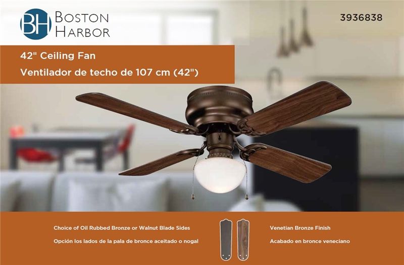 Boston Harbor® CF-78125-ORB 42-Inch Venetian Bronze Indoor LED 4-Blade ...