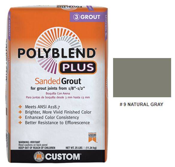 CUSTOM PBPG0925 25-Pound Natural Gray Polyblend Plus Sanded Grout, For ...