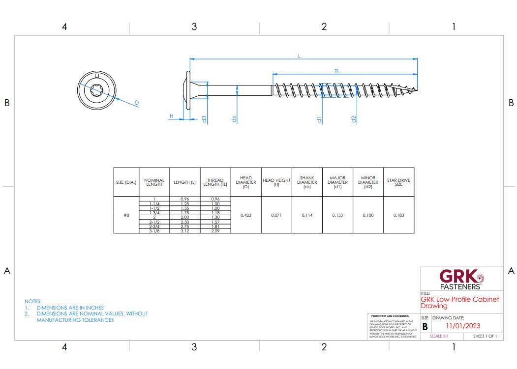 GRK Fasteners 100073 #8 X 1-1/2-Inch Low Profile Cabinet™ Screw, 330 ...