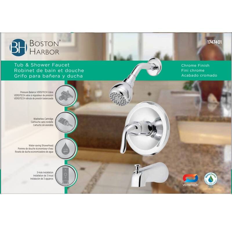 Boston Harbor® TQ-F1214517CP Chrome 1-Handle Tub & Shower Trim Kit - 1 ...