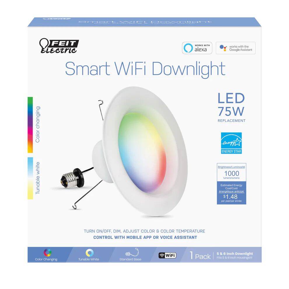 Feit Electric LEDR6/RGBW/AG WiFi 75-Watt Equivalent E26-Medium ...