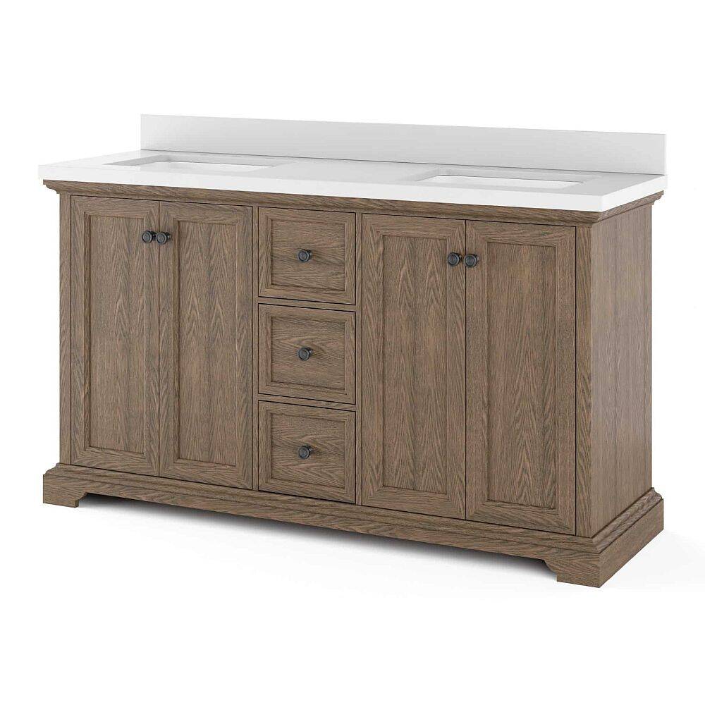 Whalen THMSVL60BVB 60-Inch Light Oak Dual Sink Portage Vanity With ...