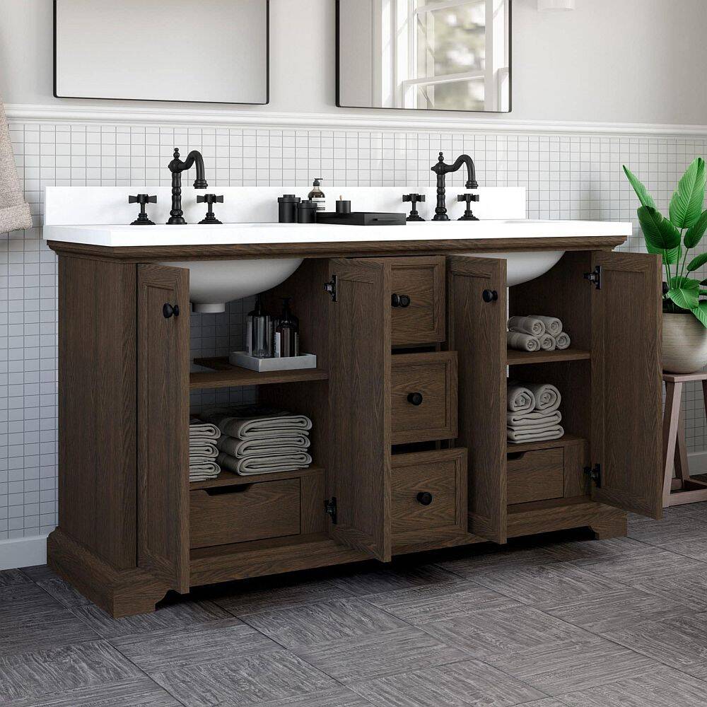 Whalen THMSVL60BVB 60-Inch Light Oak Dual Sink Portage Vanity With ...