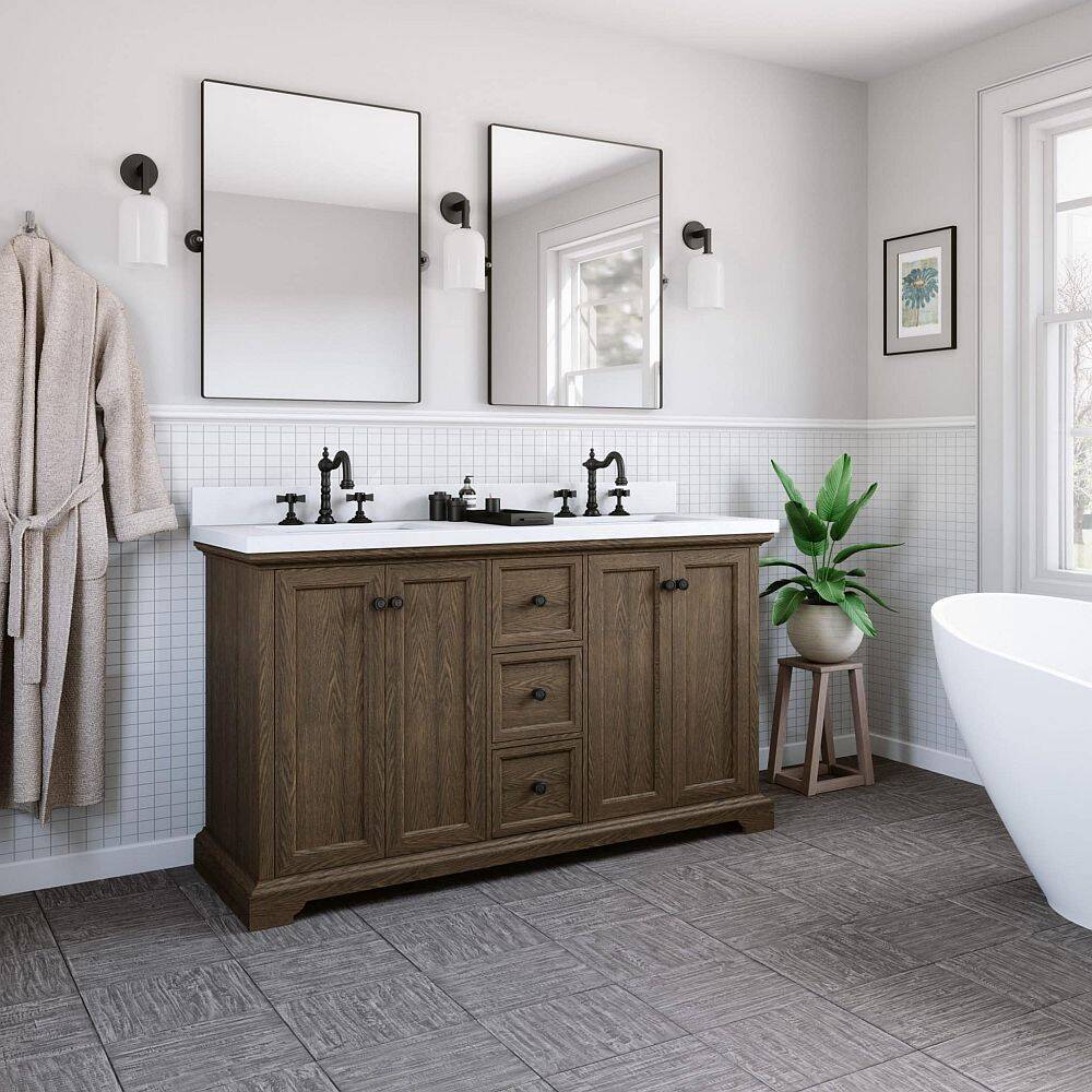 Whalen THMSVL60BVB 60-Inch Light Oak Dual Sink Portage Vanity With ...