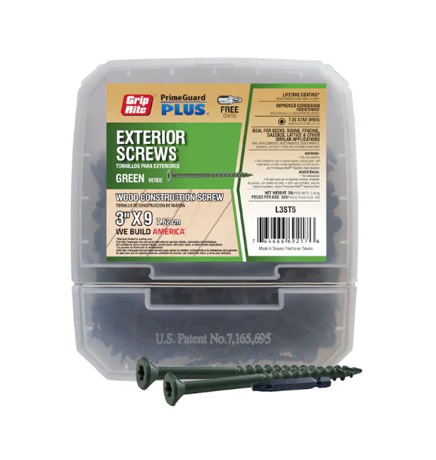 Grip-Rite L3ST5 3-Inch X 9 Green PrimeGuard Plus Exterior Wood To Wood ...