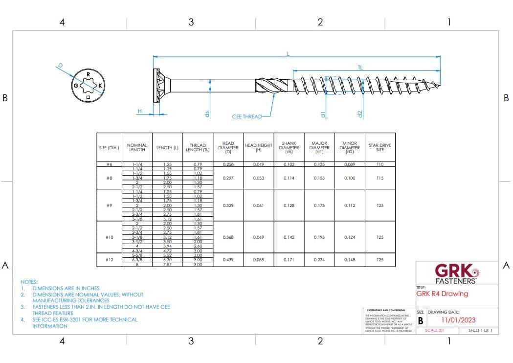 GRK Fasteners GRK95200 R4™ Self-Countersinking Flat Head Multi Purpose Screw 630-Piece, #10 X 3 ...
