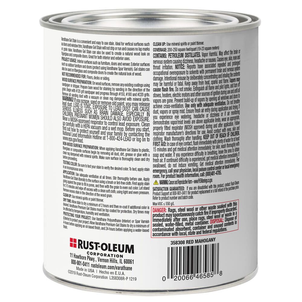 RUST-OLEUM® 358308 1-Quart Red Mahogany Varathane® Oil-Based Premium Gel Stain at Sutherlands