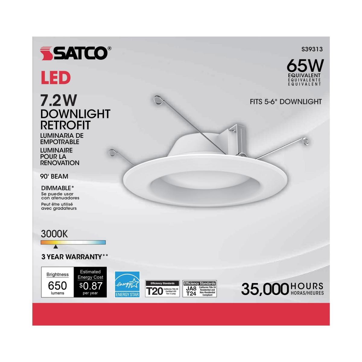 Satco® S39313 5/6-Inch 3000K Led Retrofit Downlight at Sutherlands