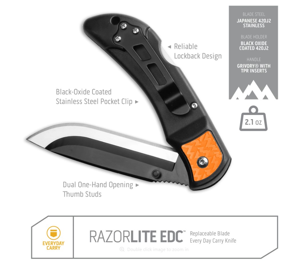 Outdoor Edge RLU30-40C 3-Inch Razor-Lite Edc Blue Pocket Folder Folding ...