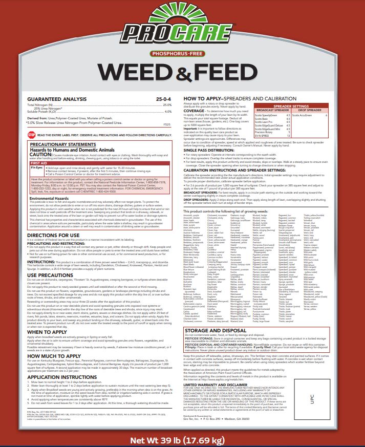 Pennington 100527164 ProCare, 39-Pound, 25-0-4, Phosphorus-Free Weed ...