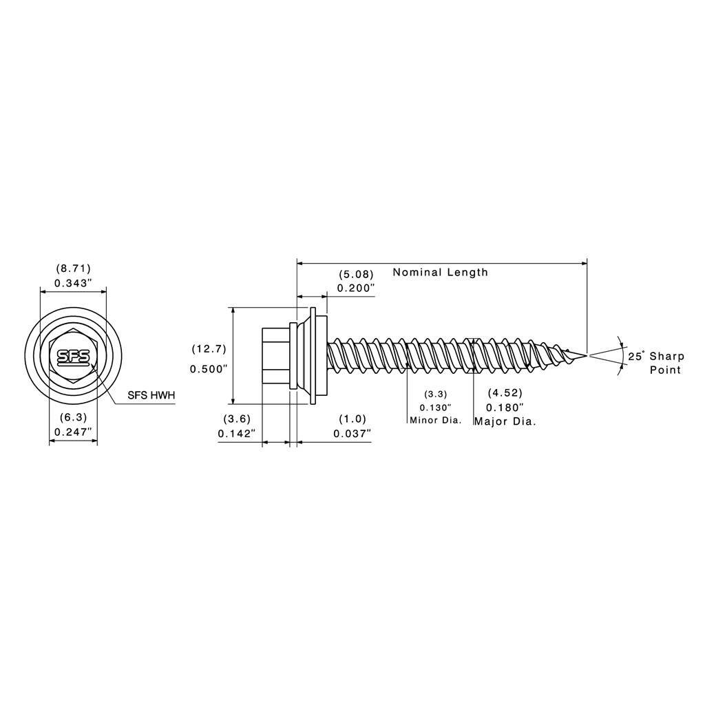 SFS 1301264 #9-15 X 3" Woodgrip (1/4" Hwh) 1/2" Control Seal Galvanized ...