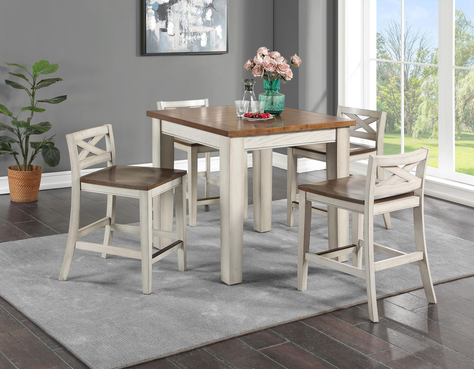 STEVE SILVER LN5000 Lindale 5-Piece Counter Dining Set, Table & 4 ...
