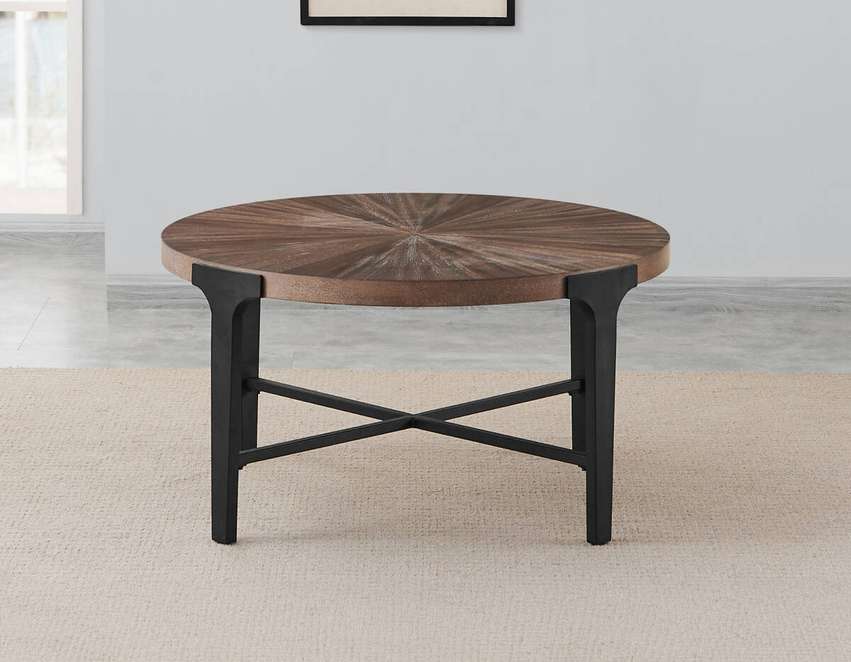 STEVE SILVER CH200C Chevron Rustic Wood 36-Inch Round Coffee Table at ...