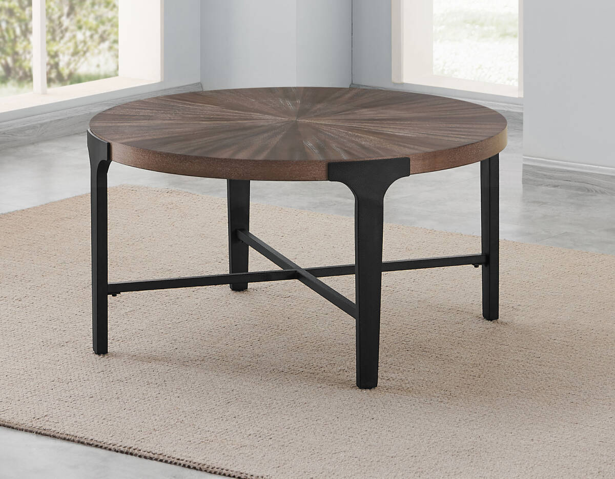 STEVE SILVER CH200C Chevron Rustic Wood 36-Inch Round Coffee Table at ...